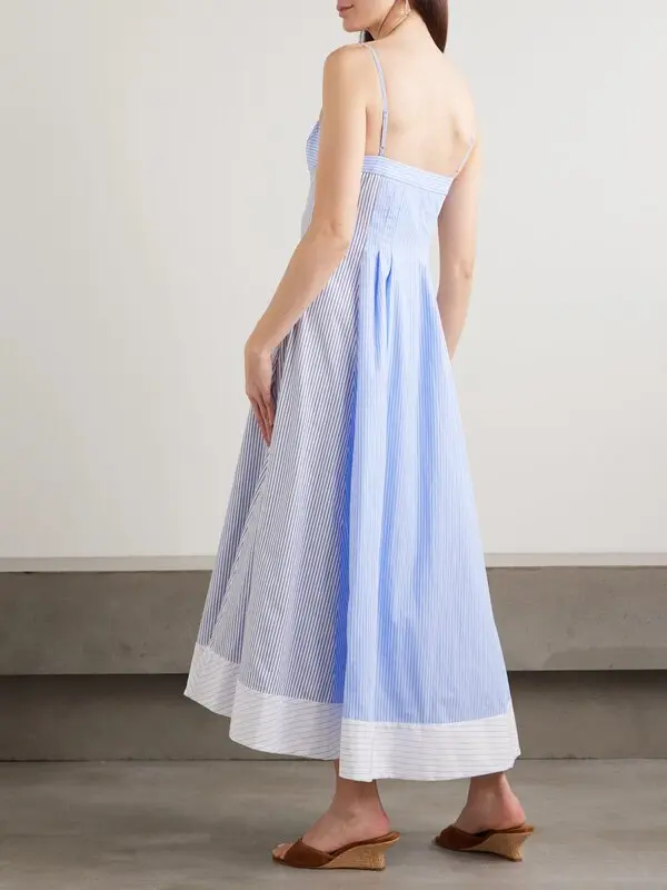 Simkhai Chamberlain Paneled Striped Cotton-poplin Midi Dress - Blue