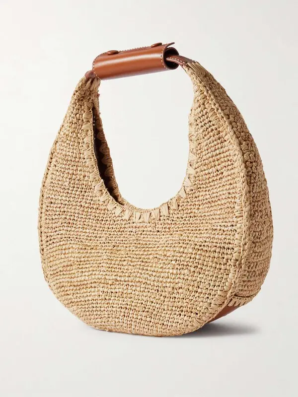 Staud Moon Leather-trimmed Raffia Tote - Neutral