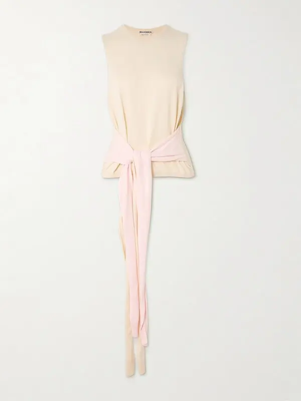 JW Anderson Tie-detailed Cotton And Cashmere-blend Tank - Neutrals