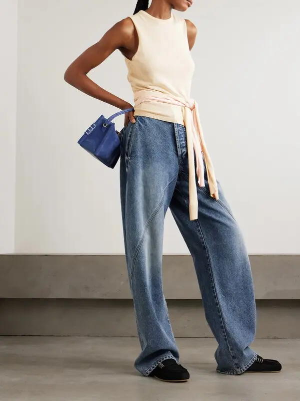 JW Anderson Tie-detailed Cotton And Cashmere-blend Tank - Neutrals