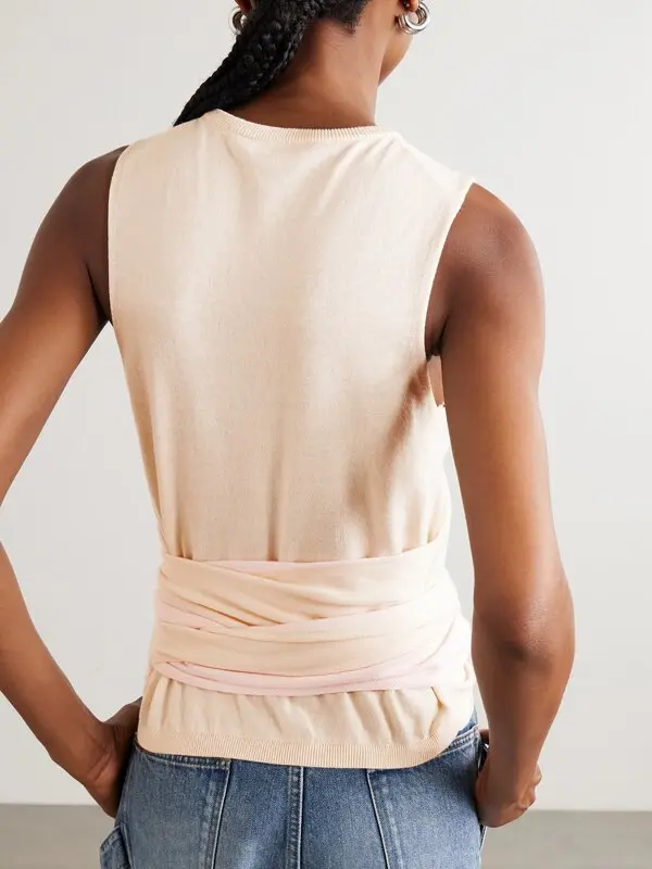 JW Anderson Tie-detailed Cotton And Cashmere-blend Tank - Neutrals