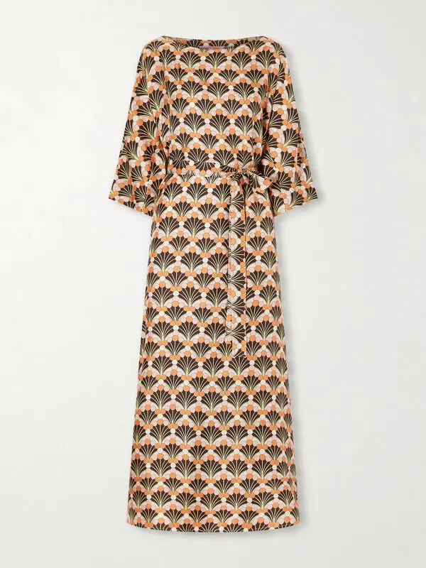 La DoubleJ Muumuu Silk-twill Midi Dress - Orange