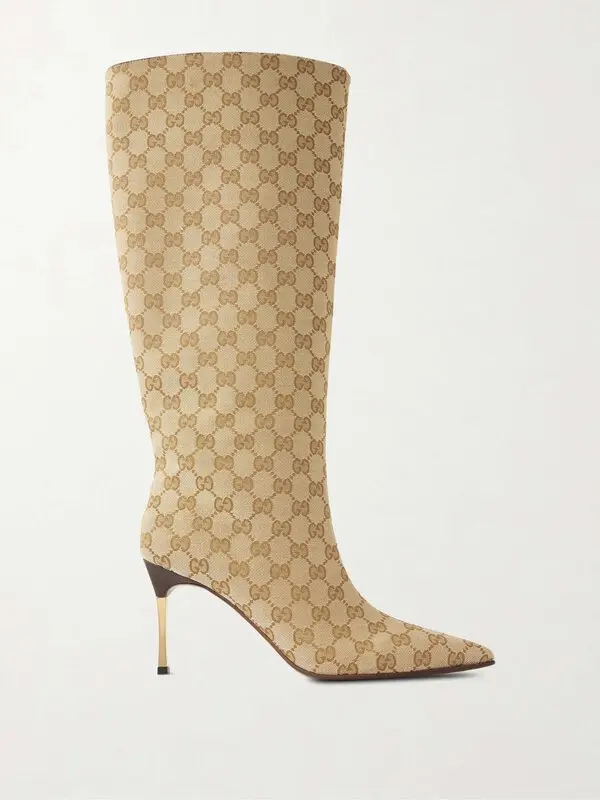 Gucci Trinity Coated-canvas Knee Boots - Beige