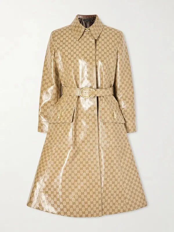 Gucci Belted Coated-canvas Trench Coat - Neutrals