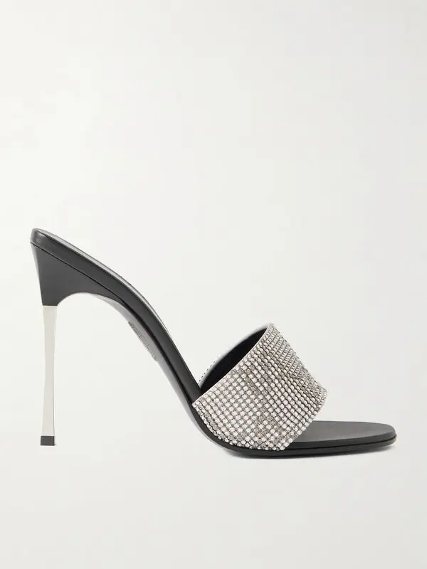 Gucci Trinity Crystal-embellished Mesh Mules - Gray