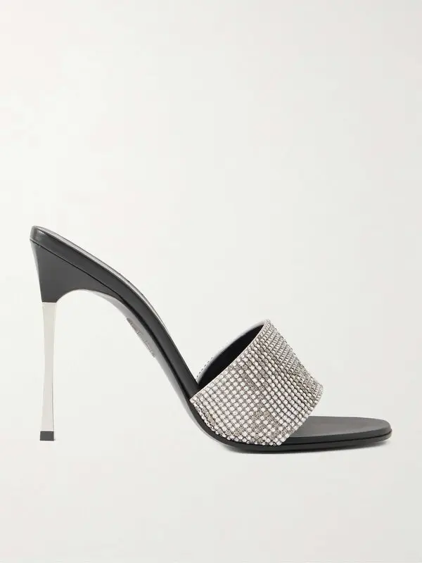 Gucci Trinity Crystal-embellished Mesh Mules - Light Gray