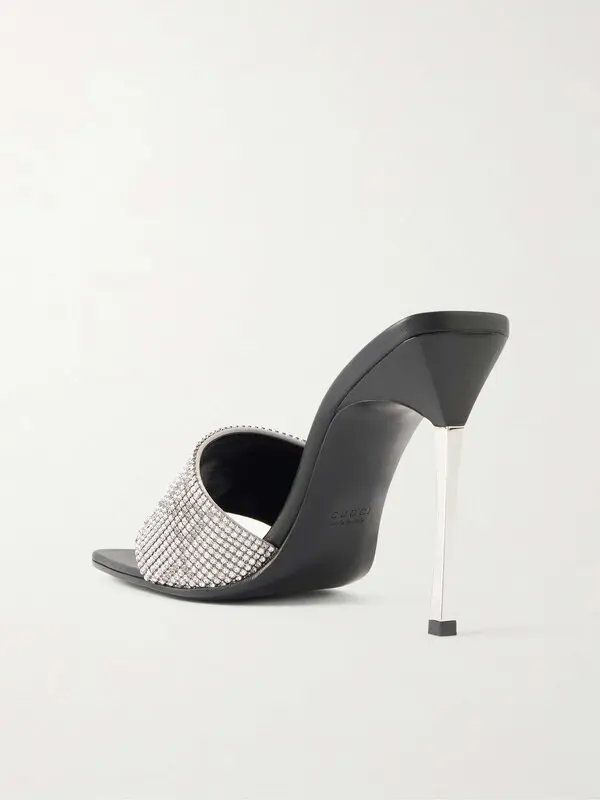 Gucci Trinity Crystal-embellished Mesh Mules - Light Gray