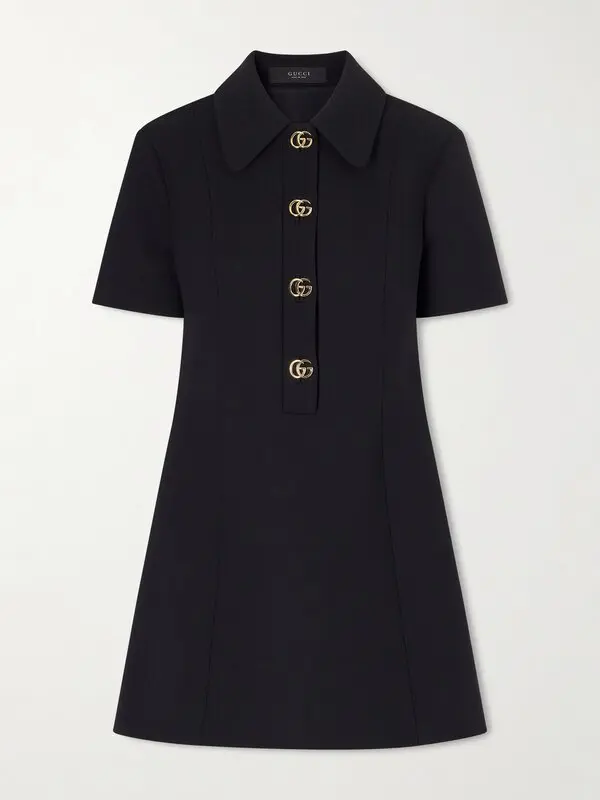 Gucci Wool-crepe Mini Dress With Gg Hardware