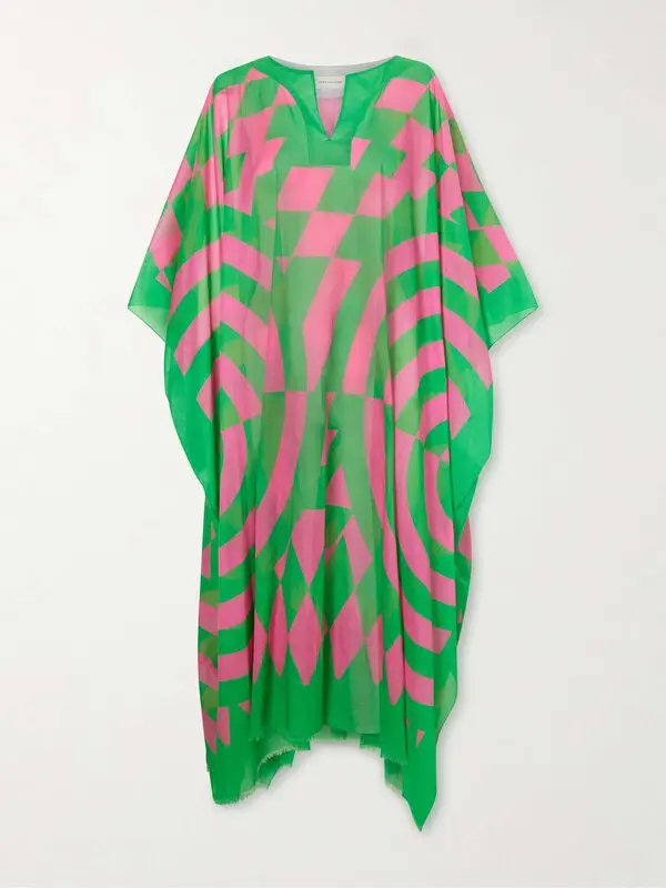 Dries Van Noten Frayed Printed Cotton-voile Kaftan - Bright Green
