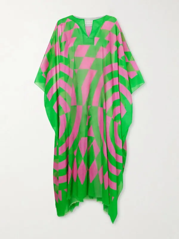 Dries Van Noten Frayed Printed Cotton-voile Kaftan - Green