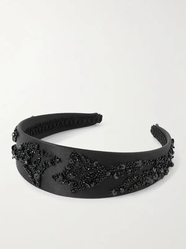 Erdem Embellished Silk-satin Headband - Black