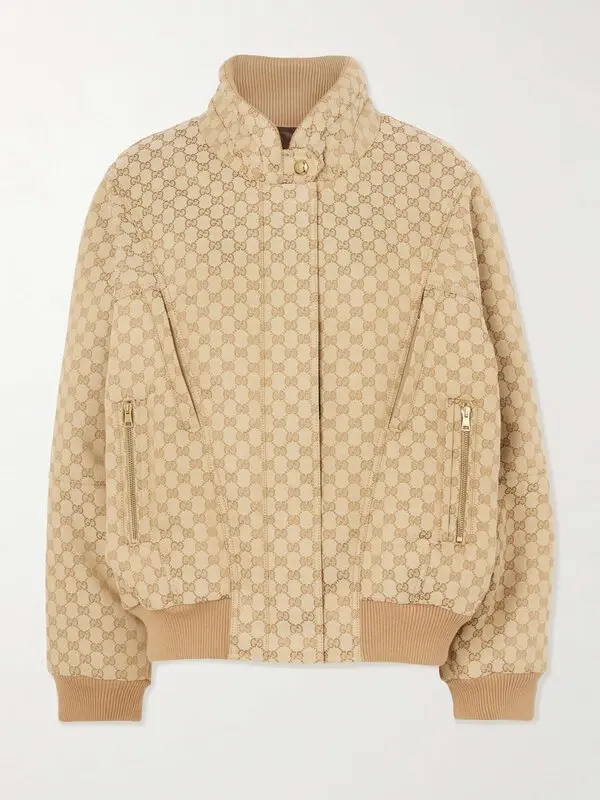 Gucci Canvas-jacquard Turtleneck Bomber Jacket - Beige