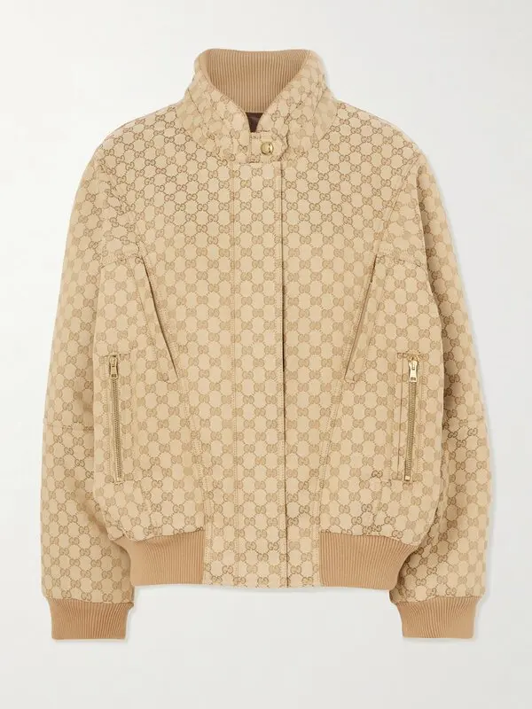 Gucci Canvas-jacquard Turtleneck Bomber Jacket - Neutrals