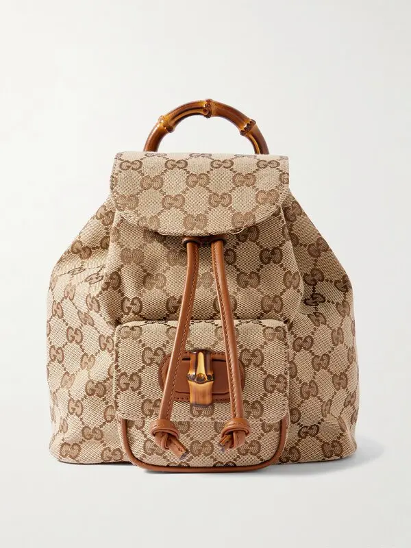 Gucci Bamboo Small Leather-trimmed Canvas-jacquard Backpack