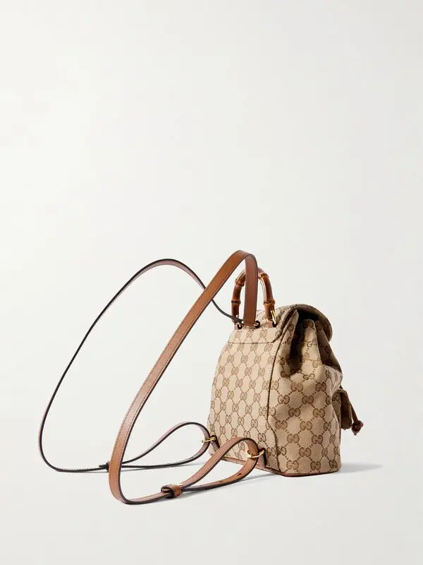 Gucci Bamboo Small Leather-trimmed Canvas-jacquard Backpack