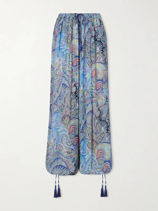 Etro Printed Wide-leg Crepon Pants