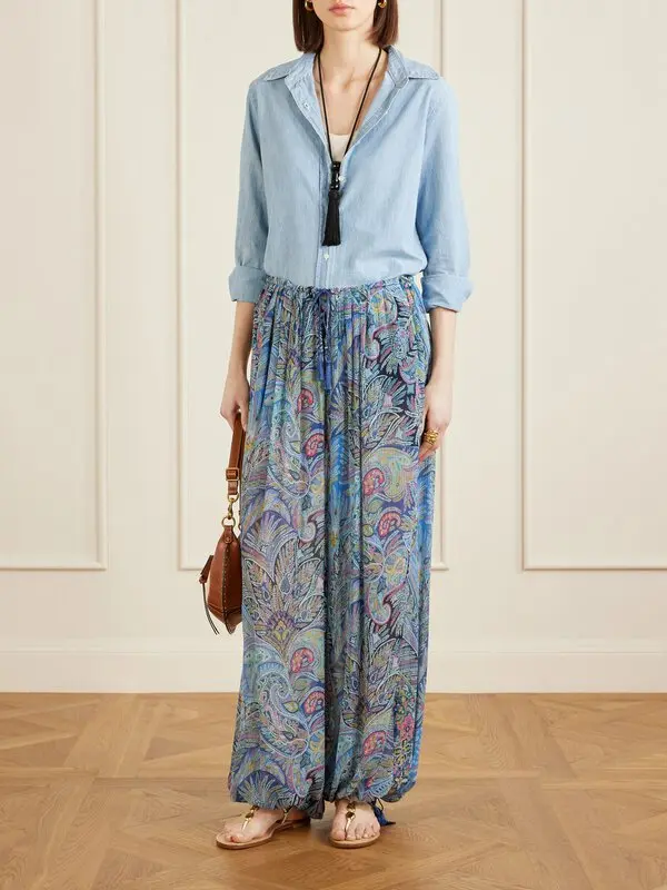 Etro Printed Wide-leg Crepon Pants