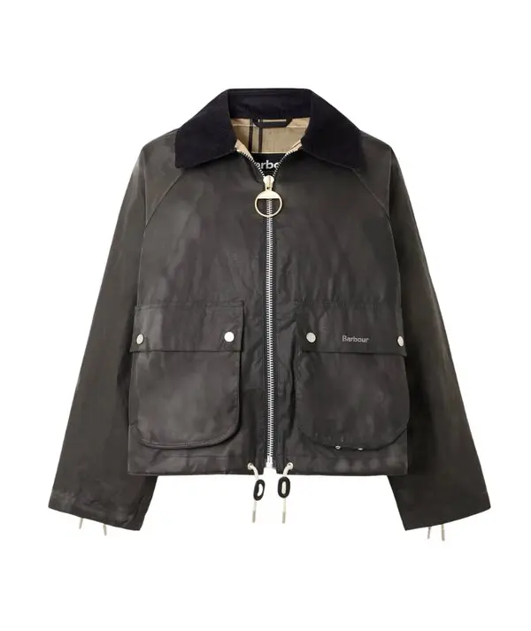 Barbour Leather And Corduroy-trimmed Waxed-cotton Jacket - Gray