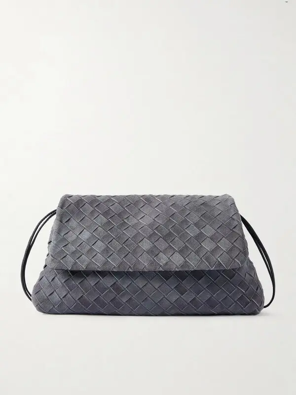 Bottega Veneta Intrecciato Suede Clutch - Blue