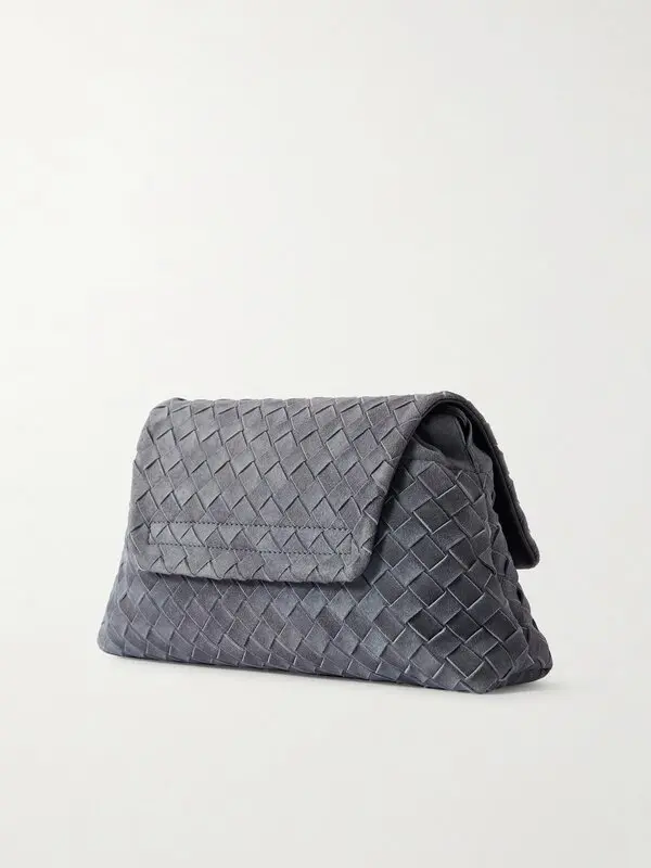 Bottega Veneta Giorno Intrecciato Suede Shoulder Bag - Blue