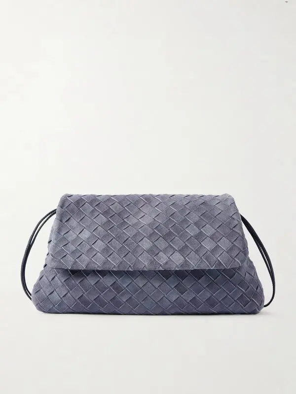 Bottega Veneta Giorno Intrecciato Suede Shoulder Bag - Blue