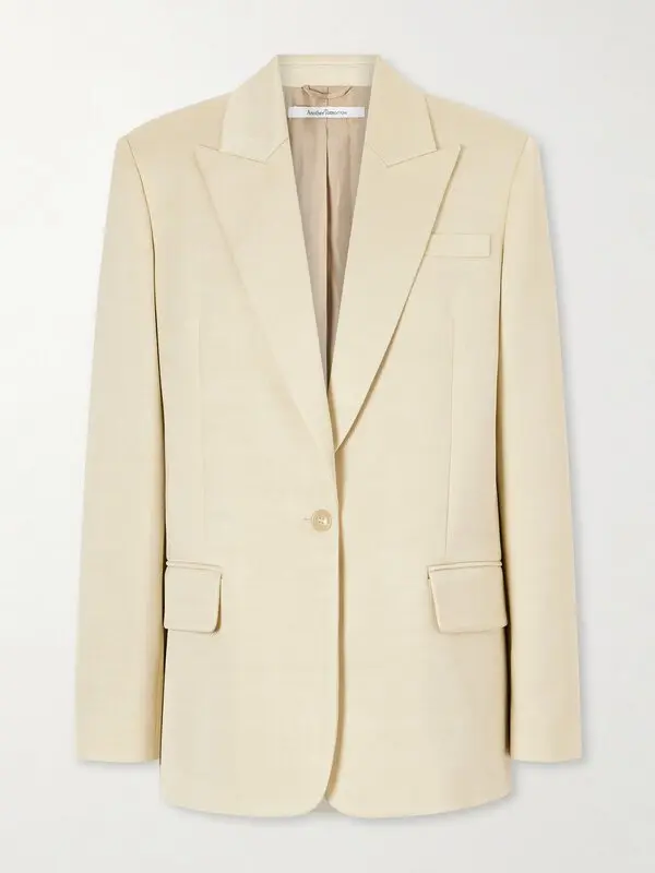Another Tomorrow Oversized Twill Blazer - Neutrals