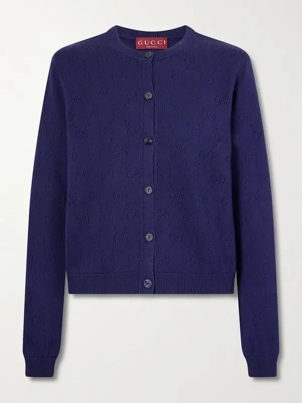 Gucci Perforated Silk-blend Cardigan - Blue
