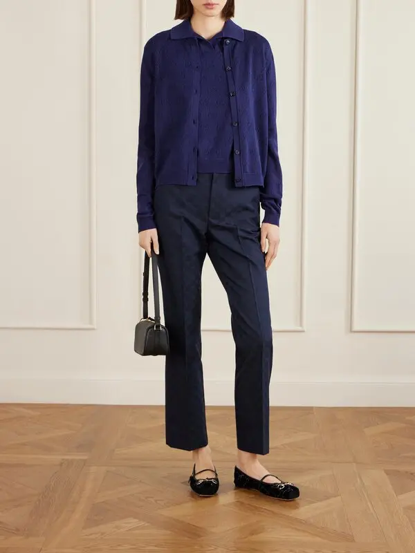 Gucci Perforated Silk-blend Cardigan - Blue