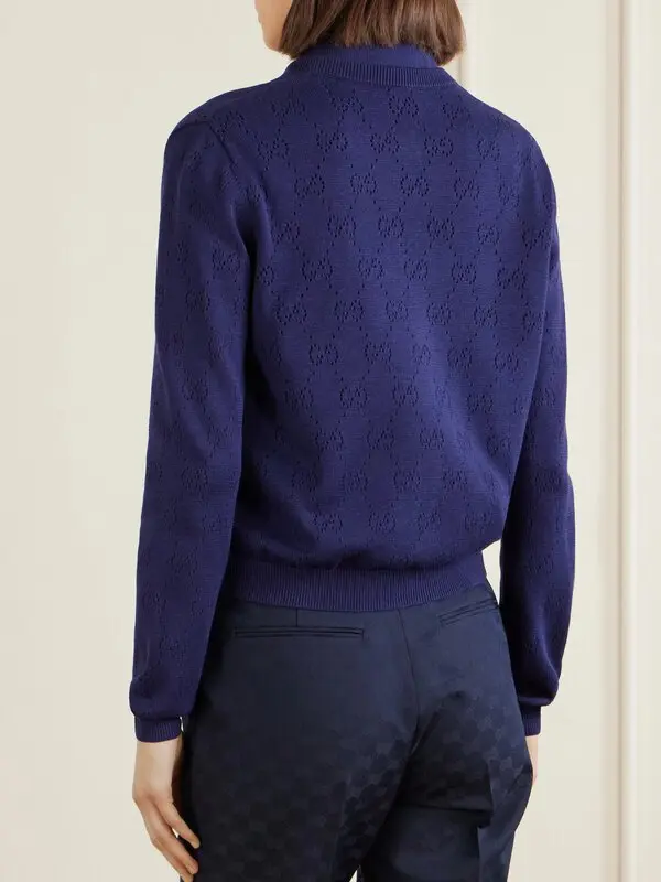 Gucci Perforated Silk-blend Cardigan - Blue