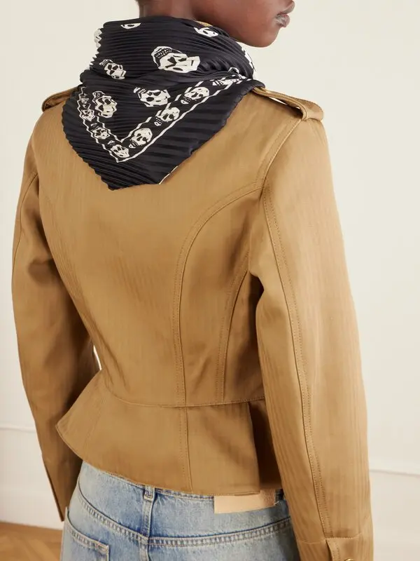 Alexander McQueen Printed Plissé Silk-satin Scarf - Black