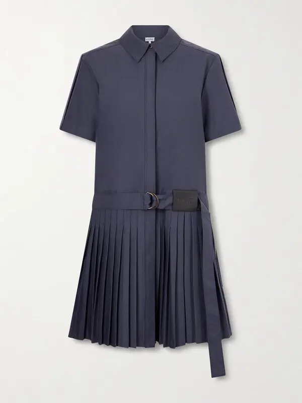 Loewe Belted Pleated Mini Shirt Dress - Blue