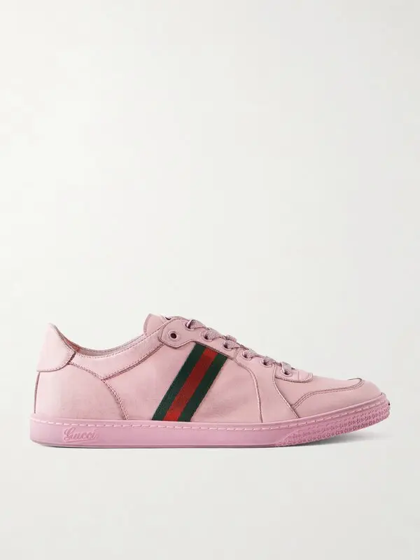 Gucci Distressed Webbing-trimmed Leather Sneakers
