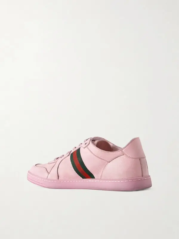 Gucci Distressed Webbing-trimmed Leather Sneakers