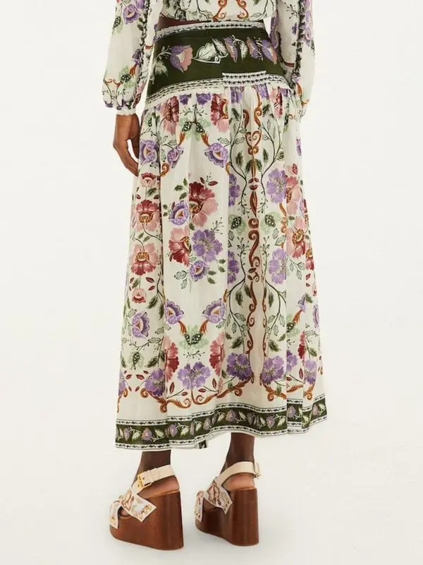 Farm Rio Rococo Floral-motif Midi Skirt