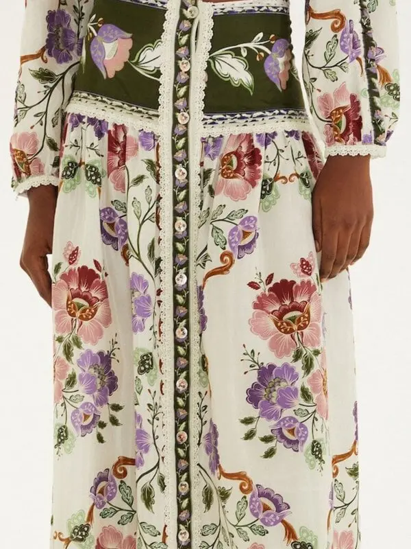Farm Rio Rococo Floral-motif Midi Skirt