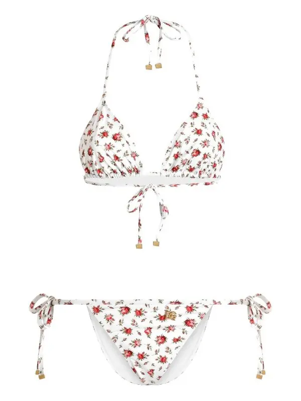 Dolce & Gabbana Roses Print Bikini Set - White