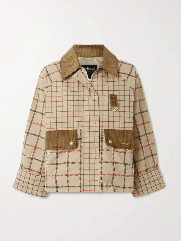 Barbour Mackworth Corduroy-trimmed Checked Cotton Jacket - Neutrals