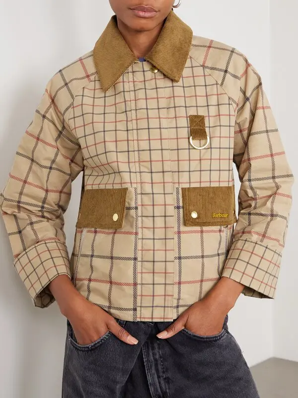 Barbour Mackworth Corduroy-trimmed Checked Cotton Jacket - Neutrals