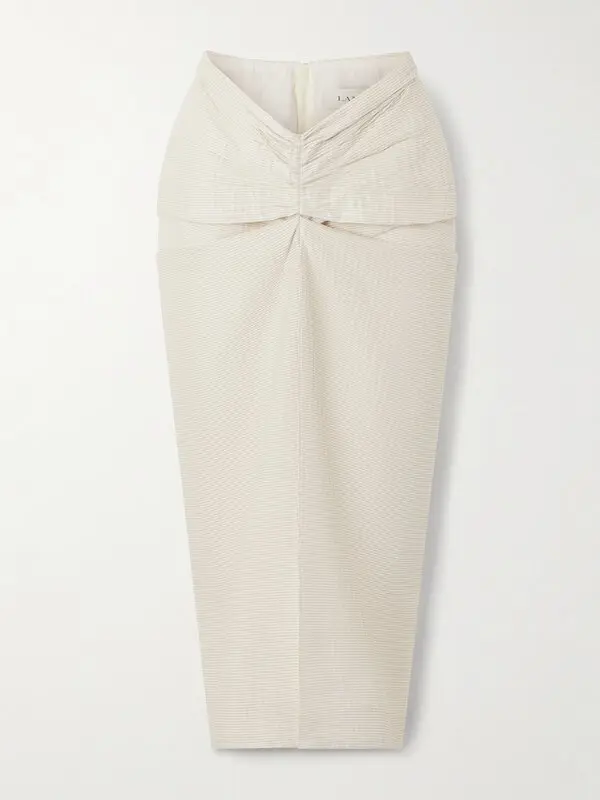LANVIN Draped Satin-jacquard Midi Skirt - Neutrals