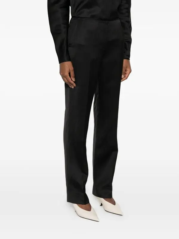 TOTEME Linen Blend Straight Leg Trousers - Black