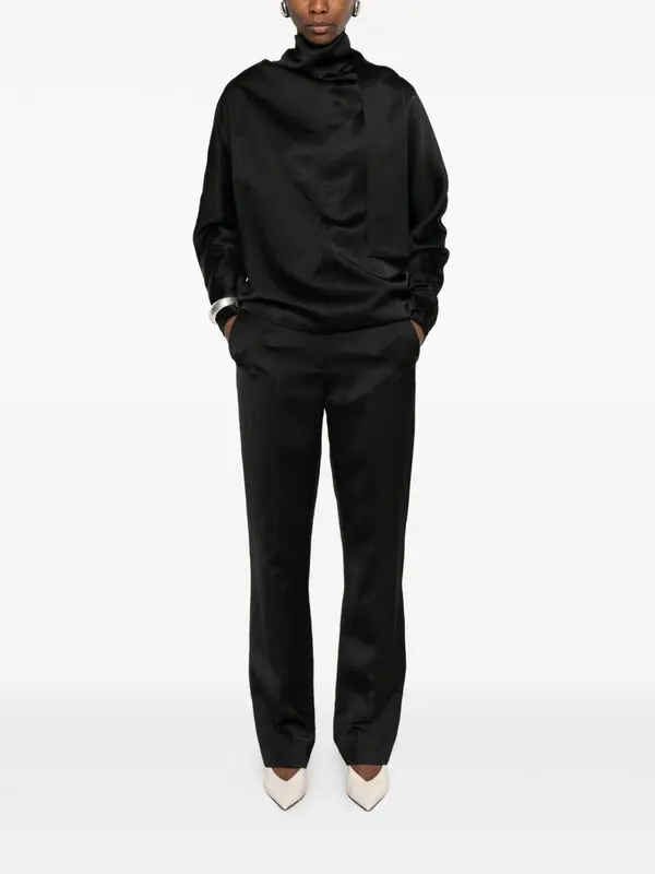 TOTEME Linen Blend Straight Leg Trousers - Black