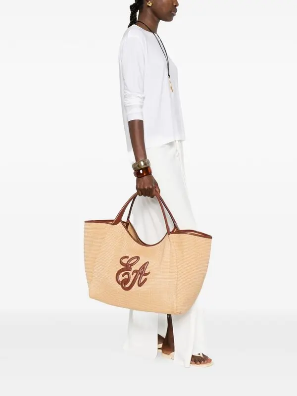 Emporio Armani Large Straw Tote Bag - Brown