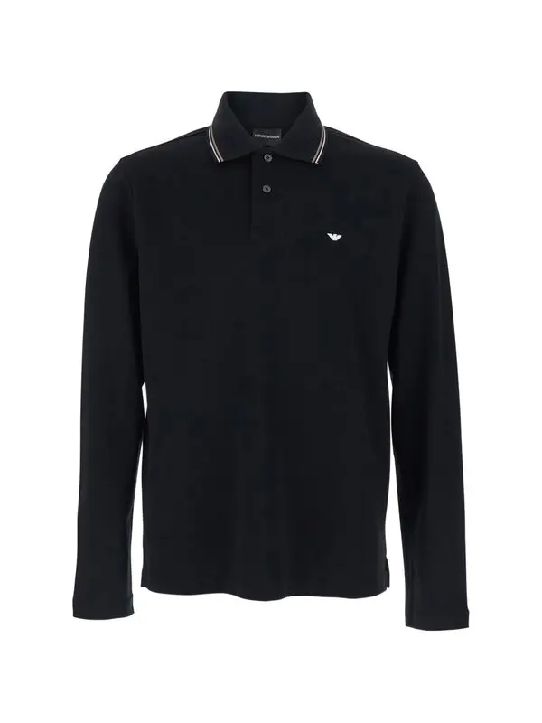 Emporio Armani Logo Cotton Polo Shirt - Black