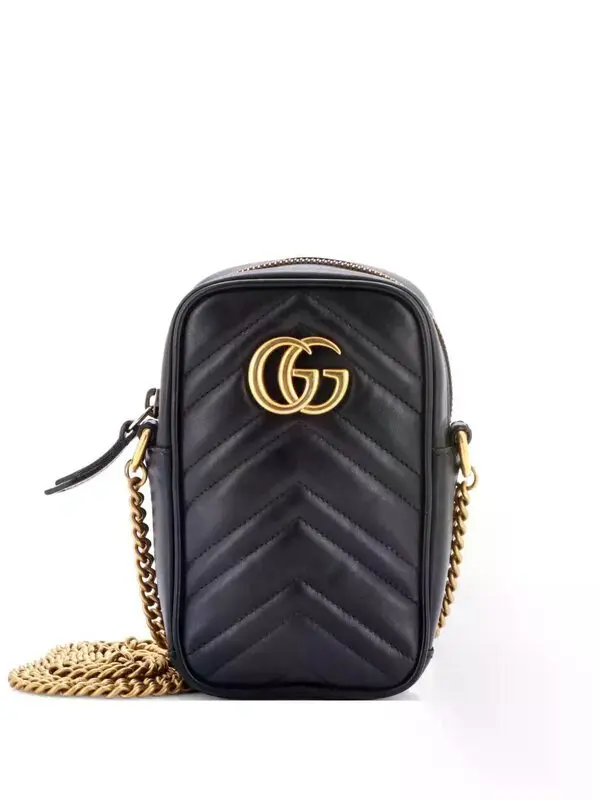 Gucci Gg Marmont Vertical Phone Matelasse Leather Mini Crossbody Bag - Black
