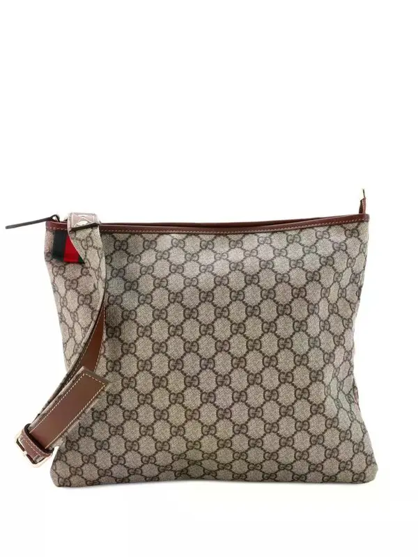 Gucci Web Loop Flat Messenger Gg Coated Canvas Large Crossbody Bag - Brown