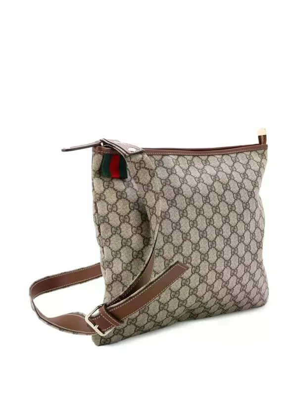 Gucci Web Loop Flat Messenger Gg Coated Canvas Large Crossbody Bag - Brown
