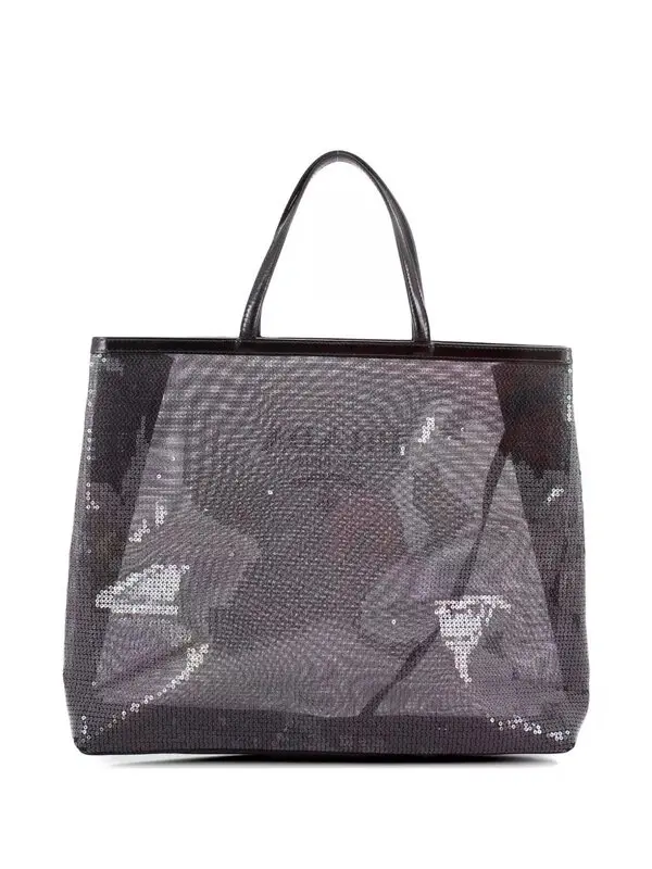 Prada Logo Open Sequined Mesh Large Tote Bag