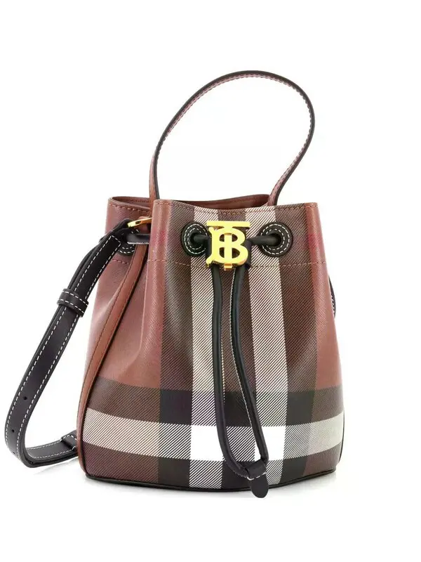 Burberry Tb Drawstring Check E-canvas Mini Bucket Bag