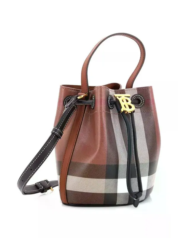 Burberry Tb Drawstring Check E-canvas Mini Bucket Bag