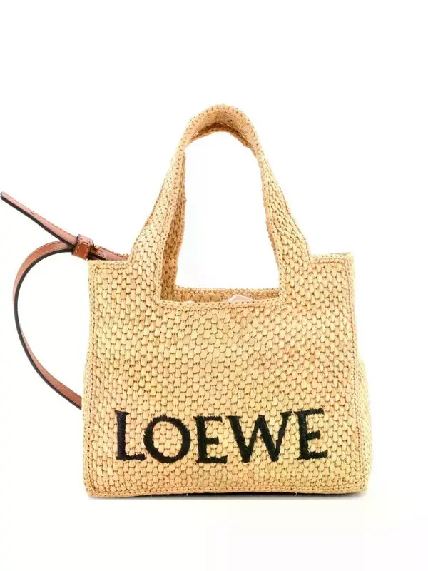 Loewe Paula's Ibiza Logo Convertible Raffia Mini Tote Bag - Black